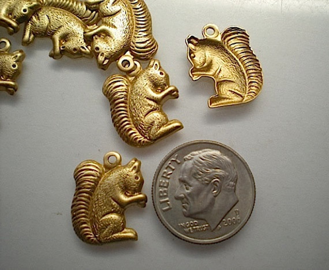 12 Brass Squirrel Charms | Etsy