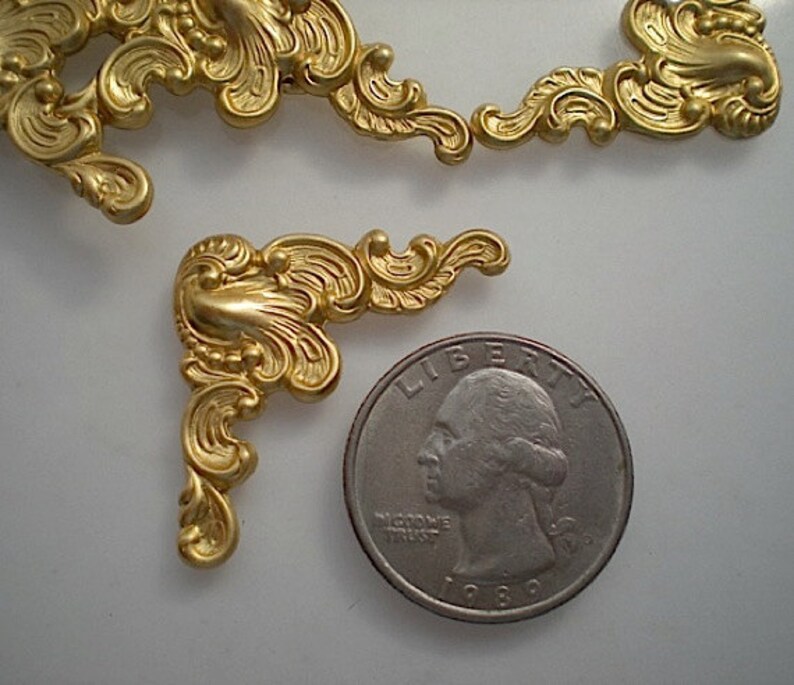 6 Small Brass Ornate Corner Brackets No 2 Etsy