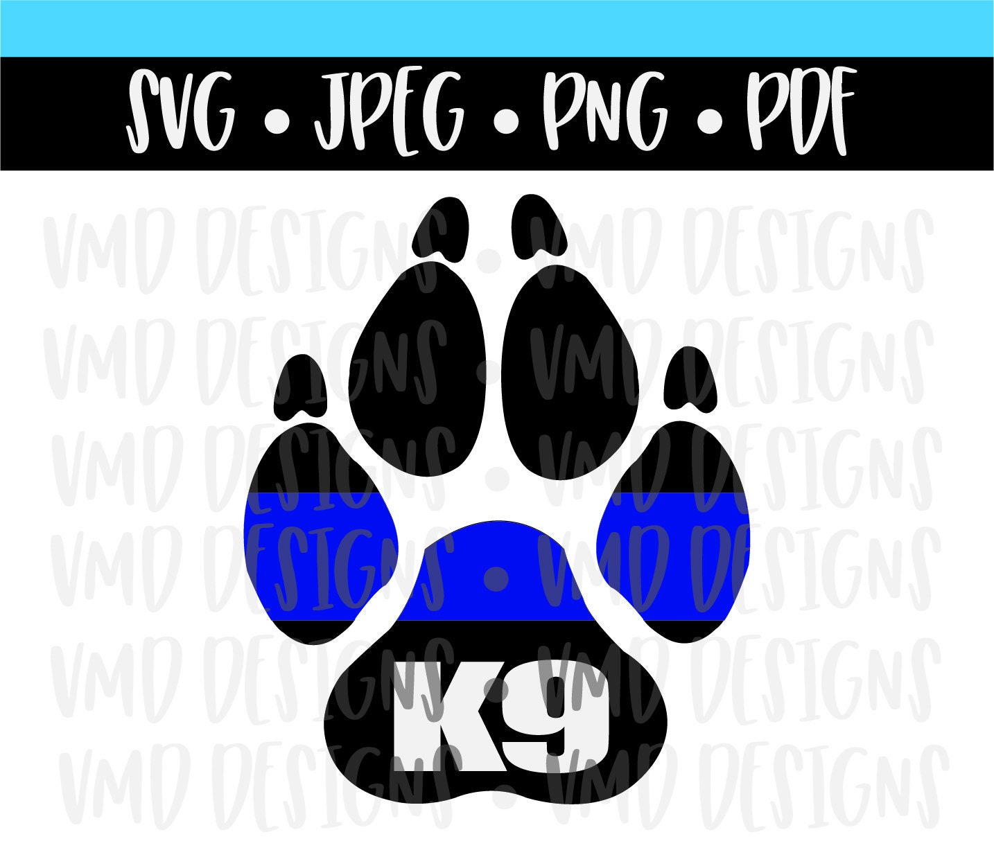 Thin Blue Line K9 Paw Print - Etsy