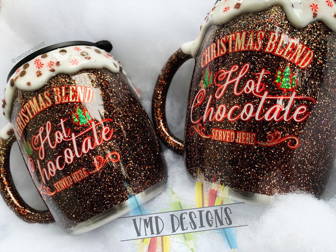 Christmas Blend Hot Chocolate Decal glitter Mug Youtube | Etsy