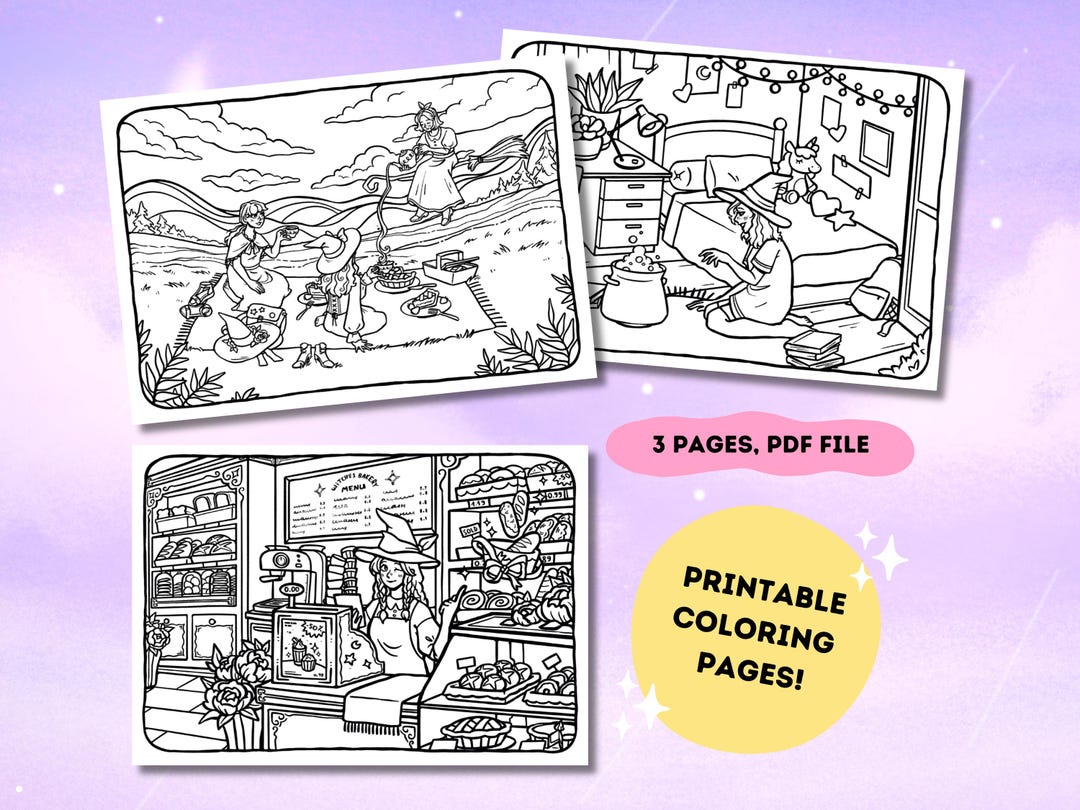 Witch Life Coloring Pages | Fantasy Witchy Coloring Page, Fantasy ...