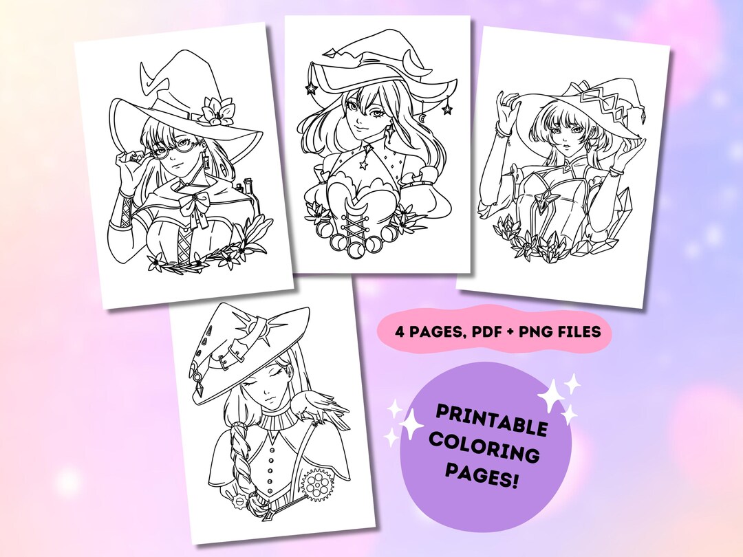 Cute Witch Coloring Pages | Witchy Coloring Book | Witch Aesthetic ...