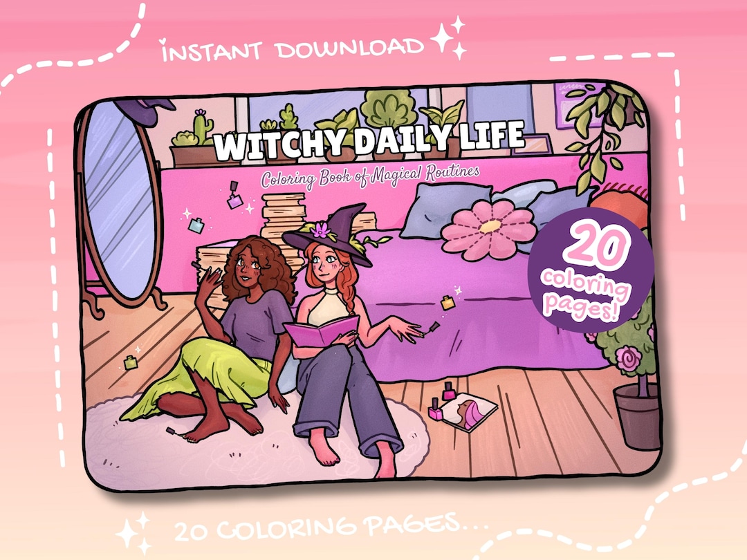 Witchy Daily Life Coloring Book | Cozy Fantasy, 20 Pages (digital ...