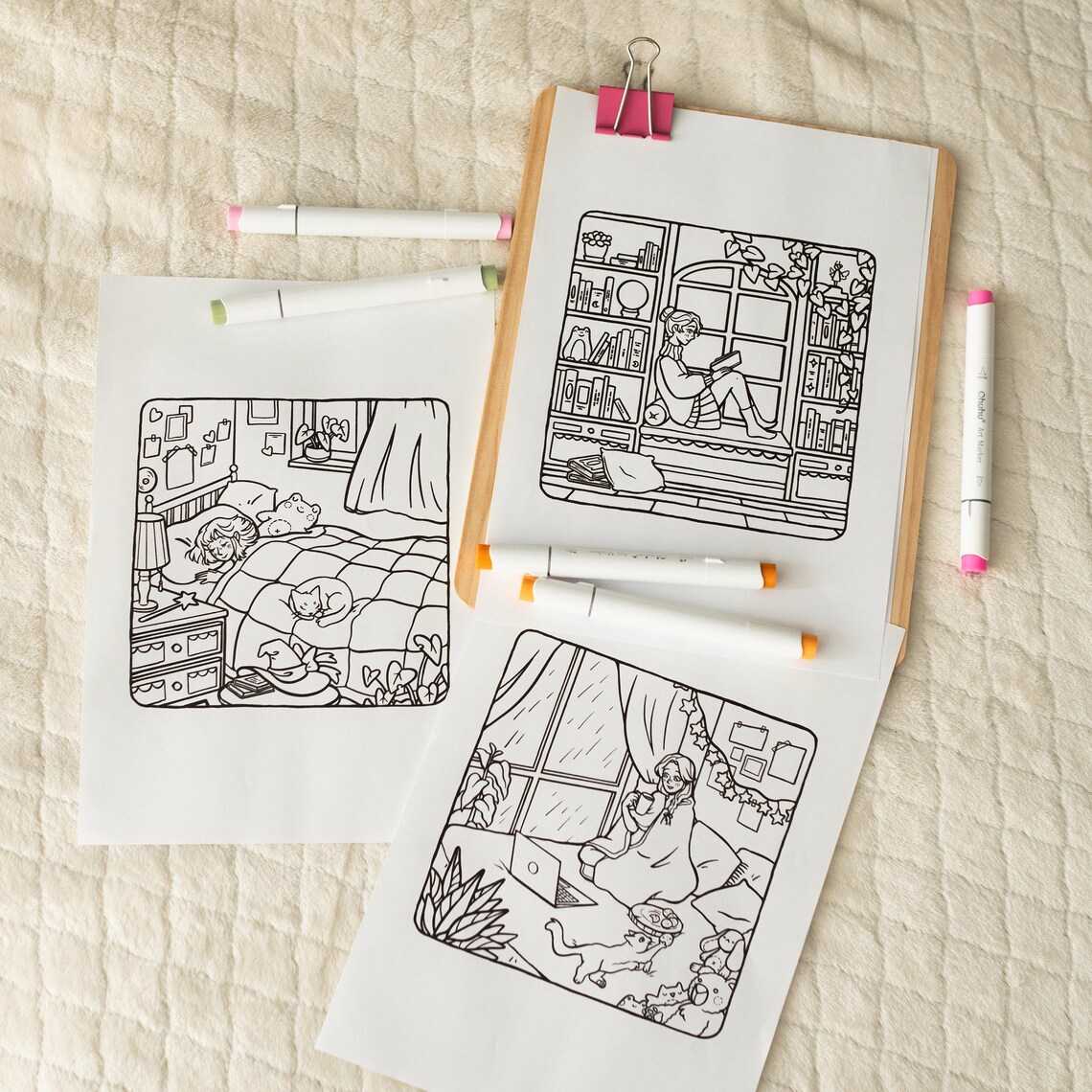 Cozy at Home Coloring Pages Set | Cosy Girls Colouring, Coloring Book ...
