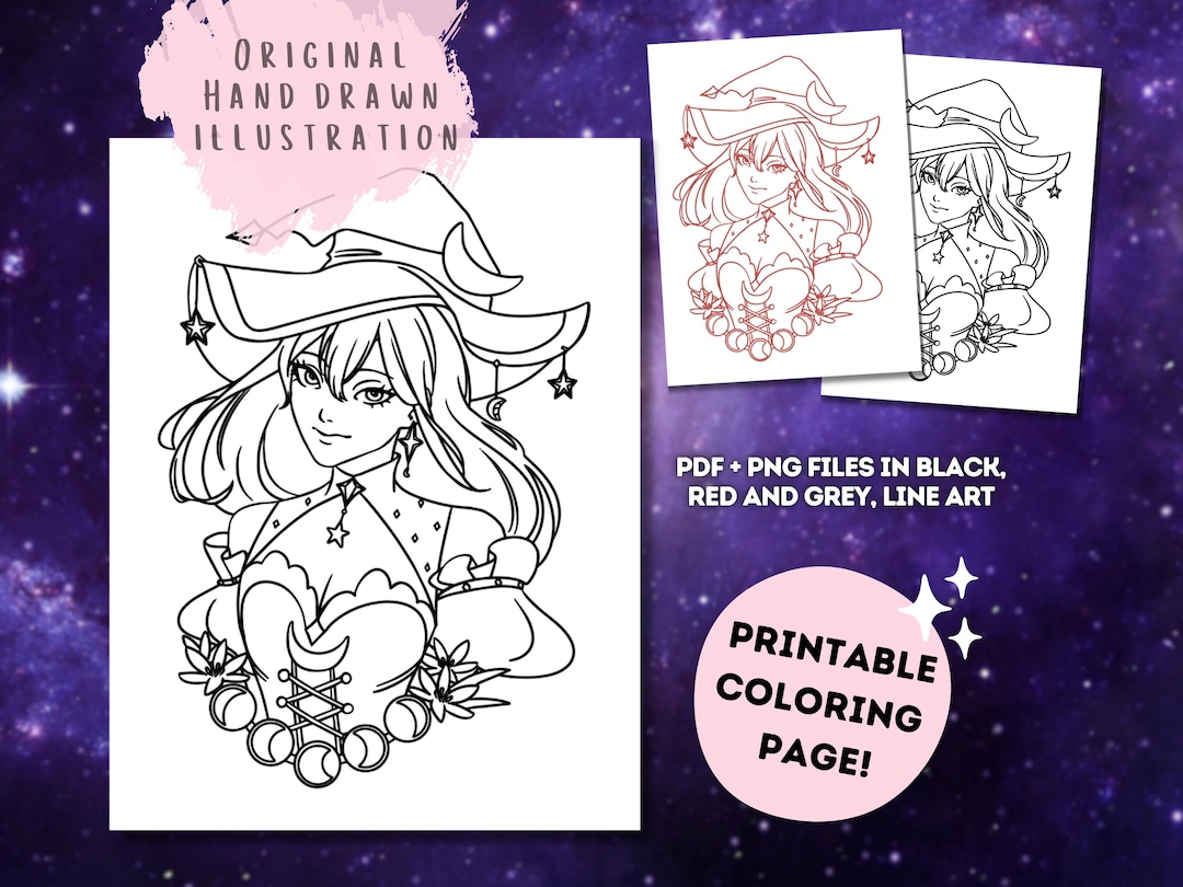 Moon Goddess Witch Coloring Page | Lunar Illustration (PDF + PNG) - Etsy