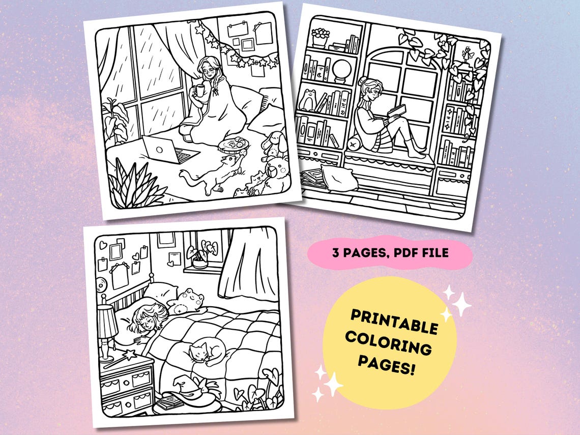 Cozy at Home Coloring Pages Set | Cosy Girls Colouring, Coloring Book ...