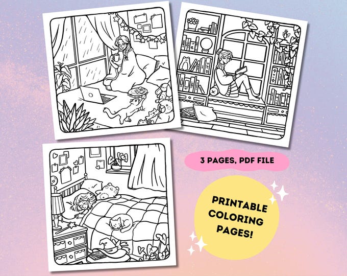 Cozy at Home Coloring Pages Set | Cosy Girls Colouring, Coloring Book ...