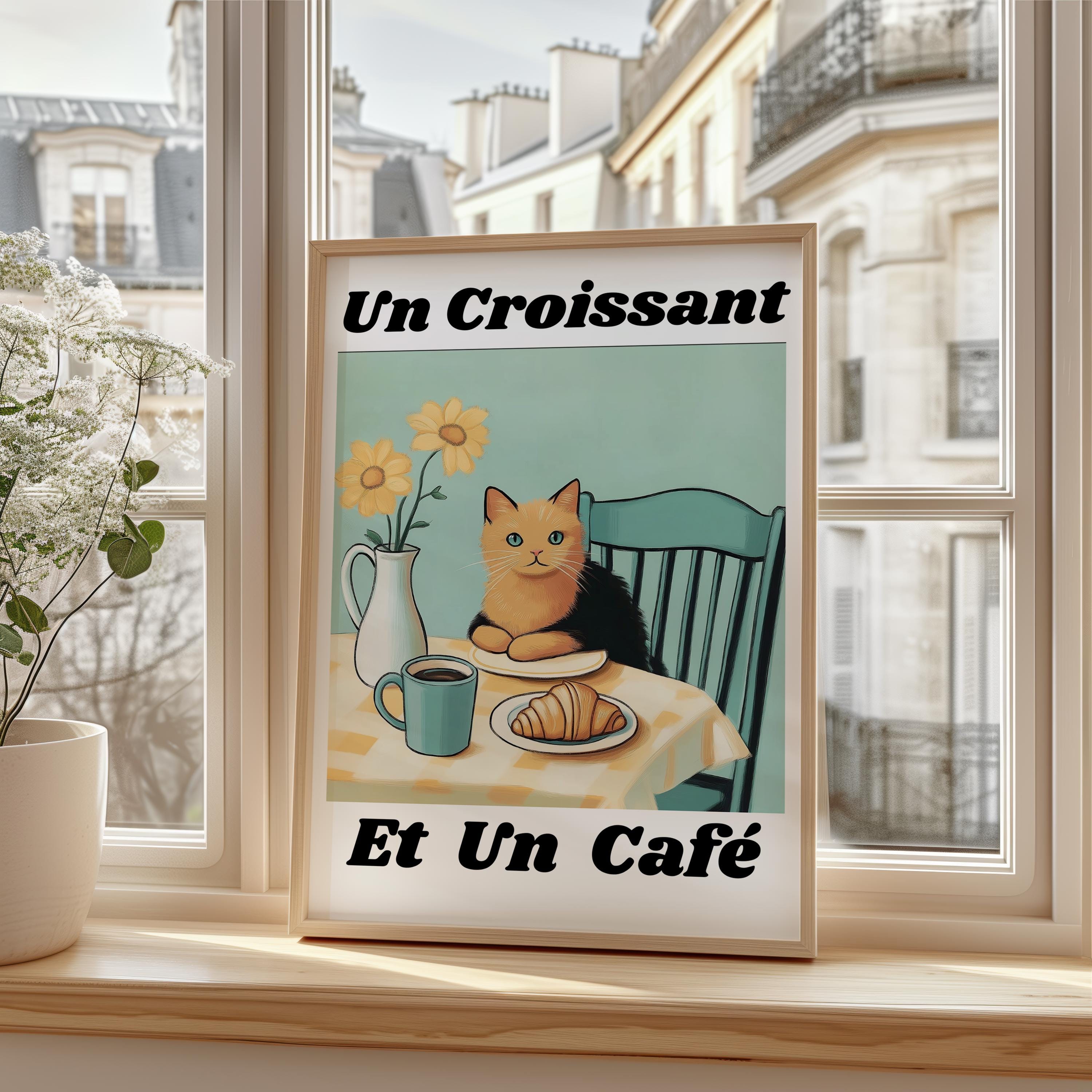 Un Croissant Et Un Cafe French Retro Poster Kitchen Decor French Cafe ...