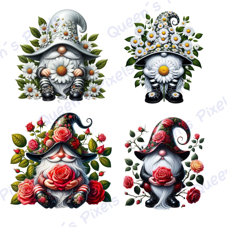 Joli nain floral Clipart PNG, lot de nain de jardin de printemps, nain ...