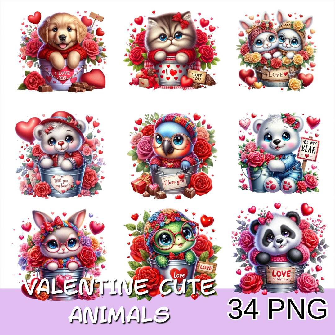 Valentine Day Cute Animals Png Clipart, Romantic Baby Animals Png, Vday ...