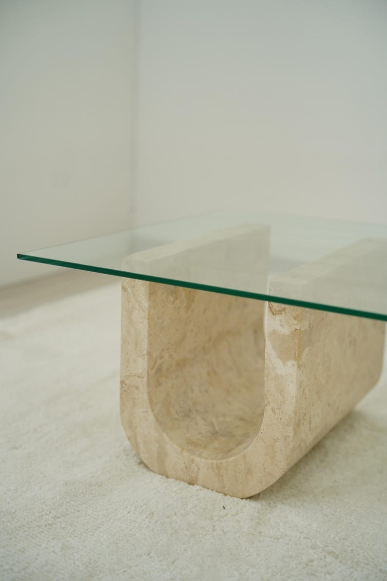 Travertine Coffee Table With Glass Top | Minimalist Center Coffee Table ...