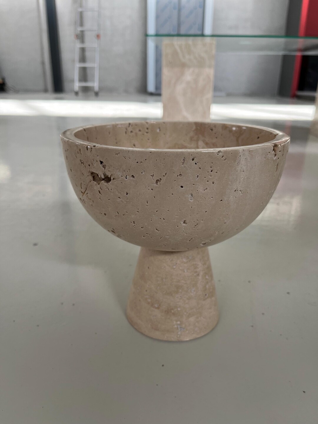 Handcrafted Travertine Pedestal Bowl for Elegant Home Decor – Modern ...