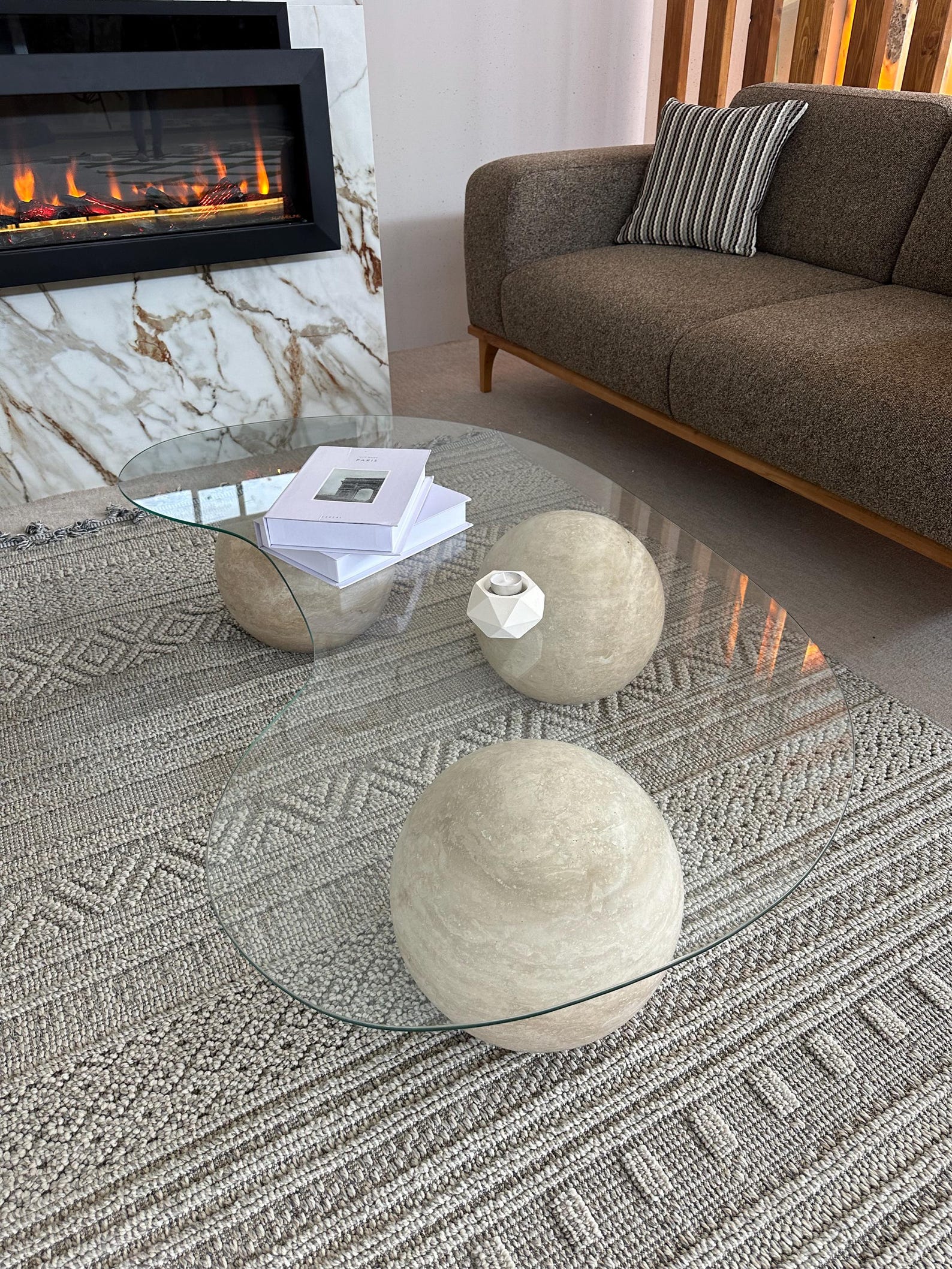 Travertine Marble Balls With Glass Coffee Table,travertine Coffee Table ...