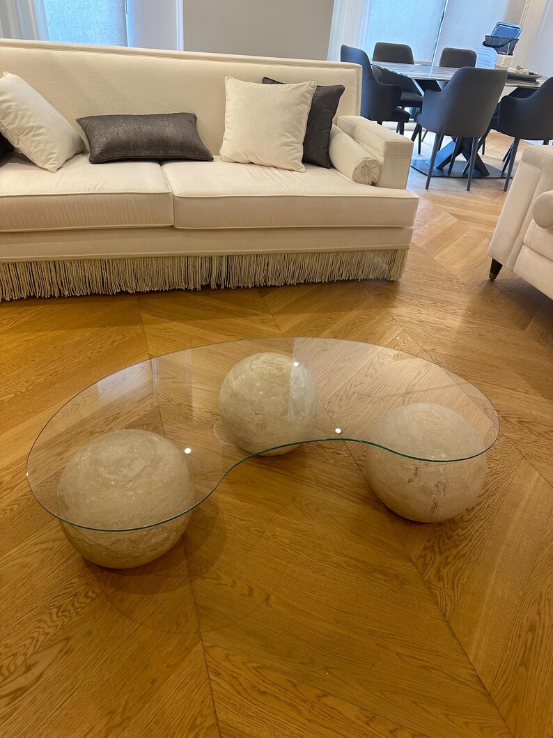 Travertine Marble Balls With Glass Coffee Table,travertine Coffee Table ...