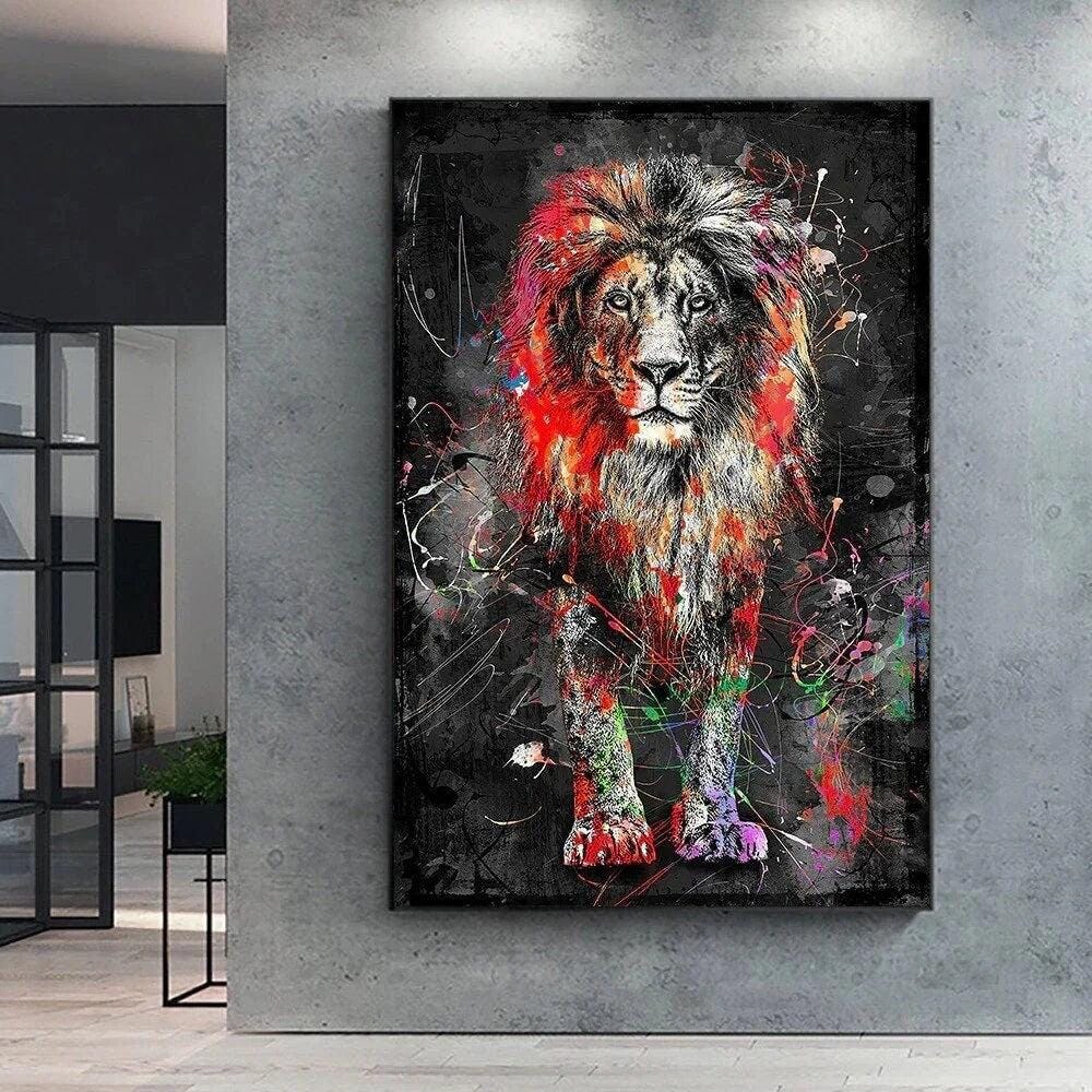 Lion's Den: Colorful Abstract Lions Canvas Painting for Modern Home ...