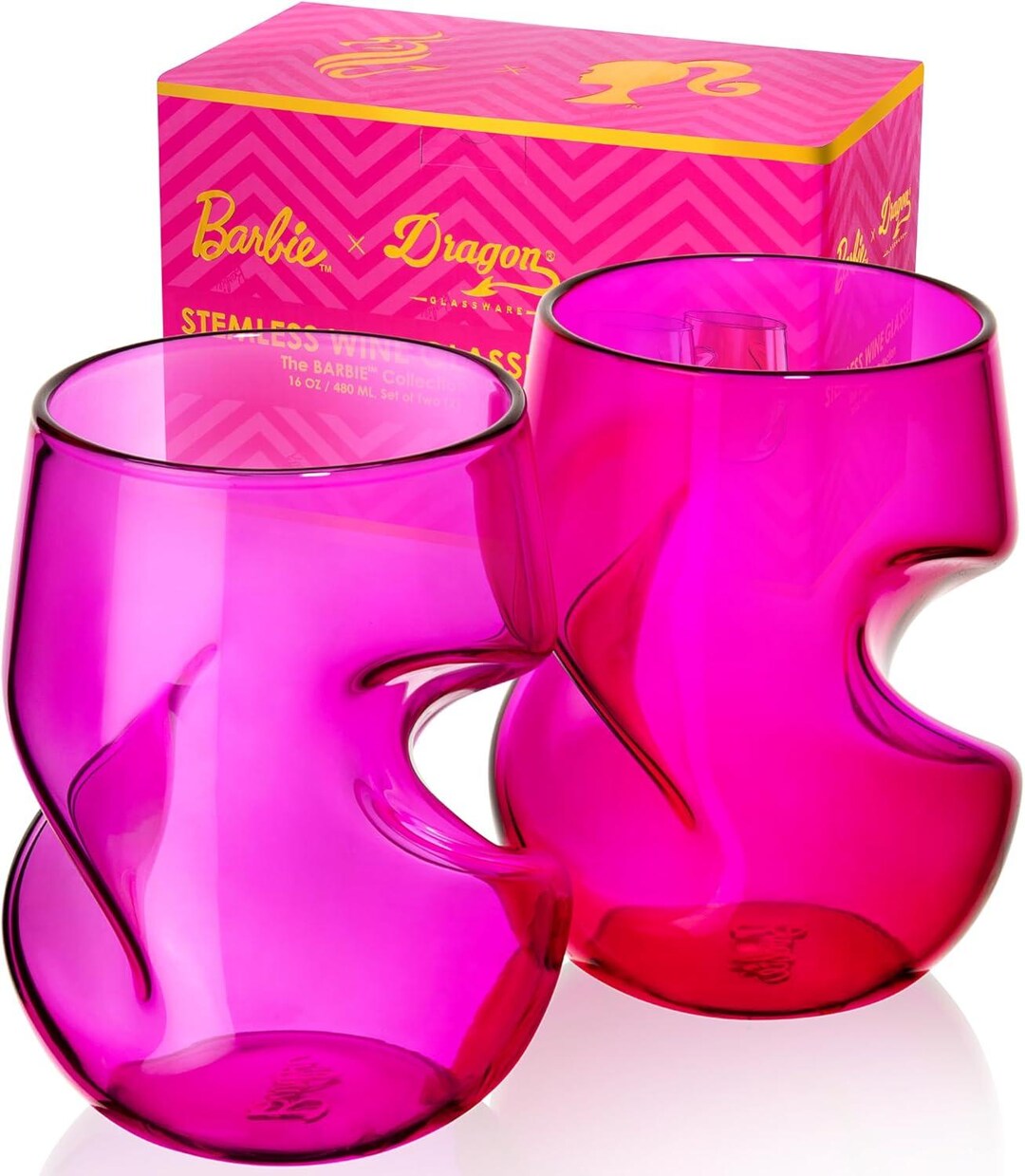 X Barbie Wine Glasses - 16 Oz Magenta & Pink Wine Glasses Set of 2 ...
