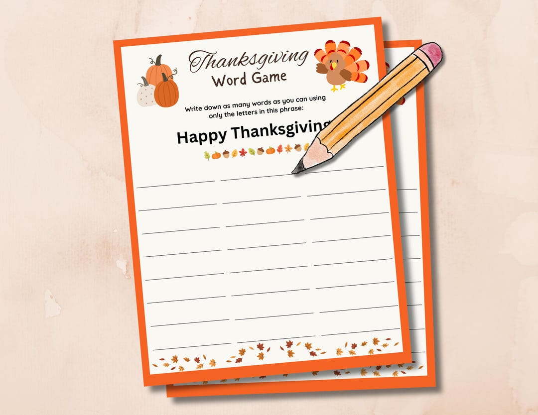 Thanksgiving Word Game Printable Game, Thanksgiving Family Game ...