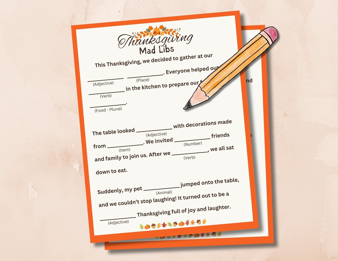 Thanksgiving Game Mad Libs Printable Game Thanksgiving Family Game ...
