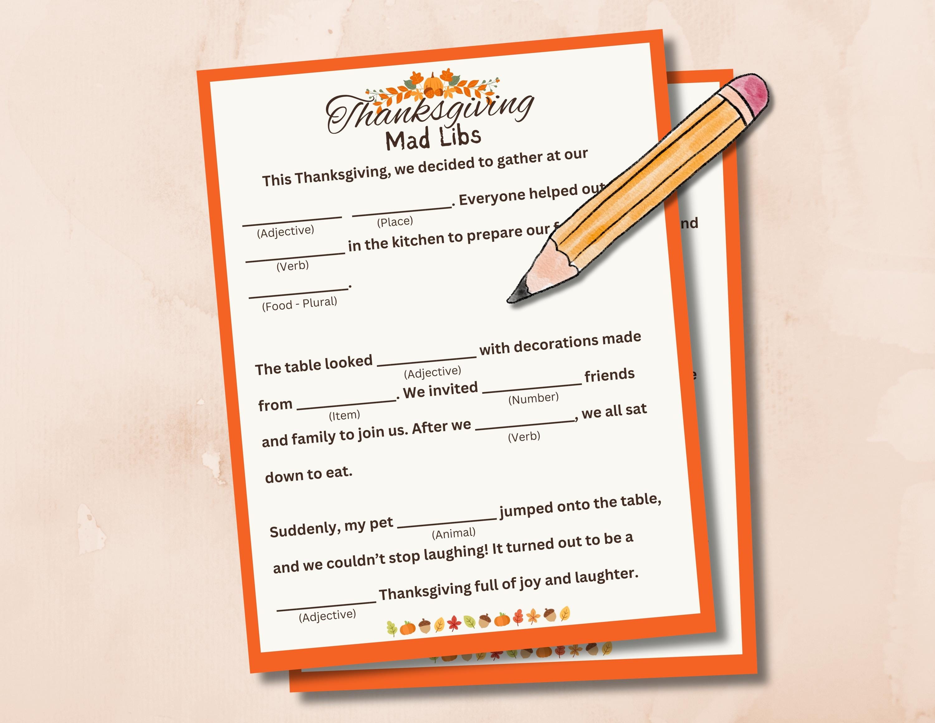 Thanksgiving Game Mad Libs Printable Game Thanksgiving Family Game ...