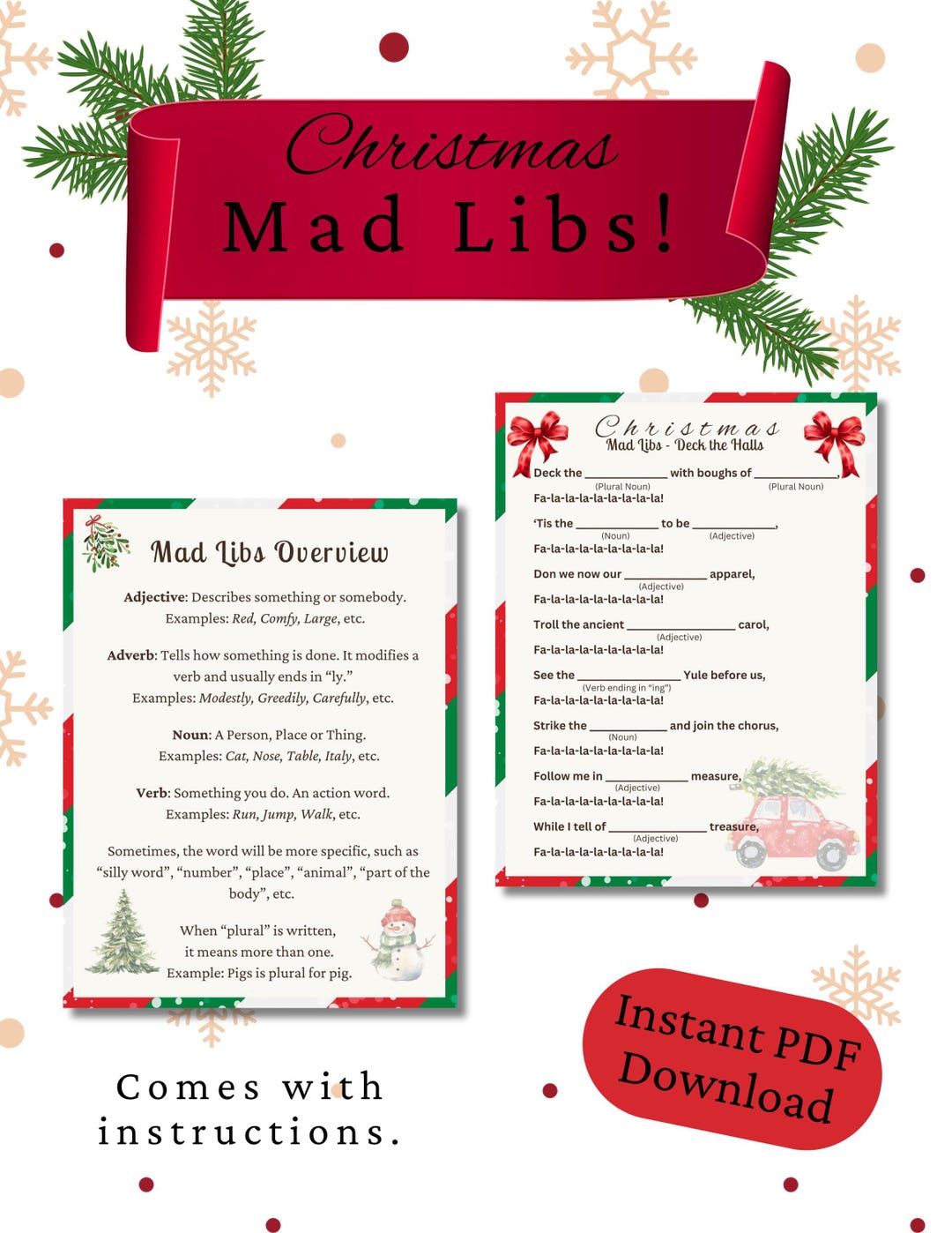 Christmas Mad Libs Christmas Songs Kids Activity Adult Activity ...
