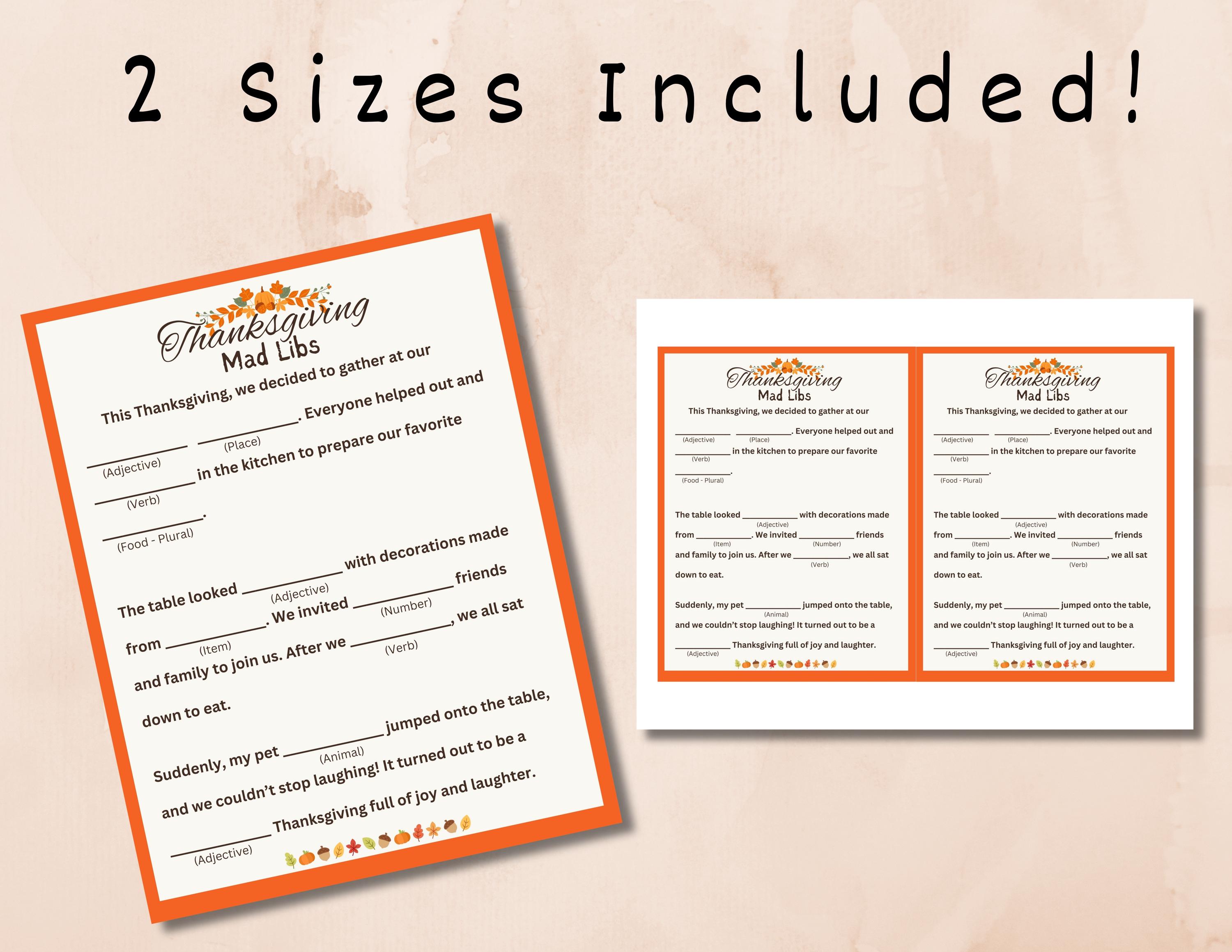 Thanksgiving Game Mad Libs Printable Game Thanksgiving Family Game ...