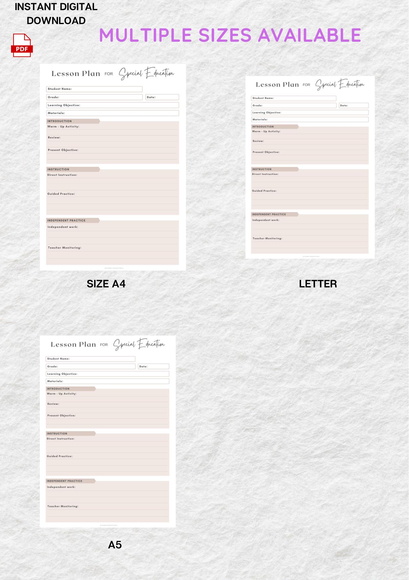 Special Education Lesson Plan Template - Etsy
