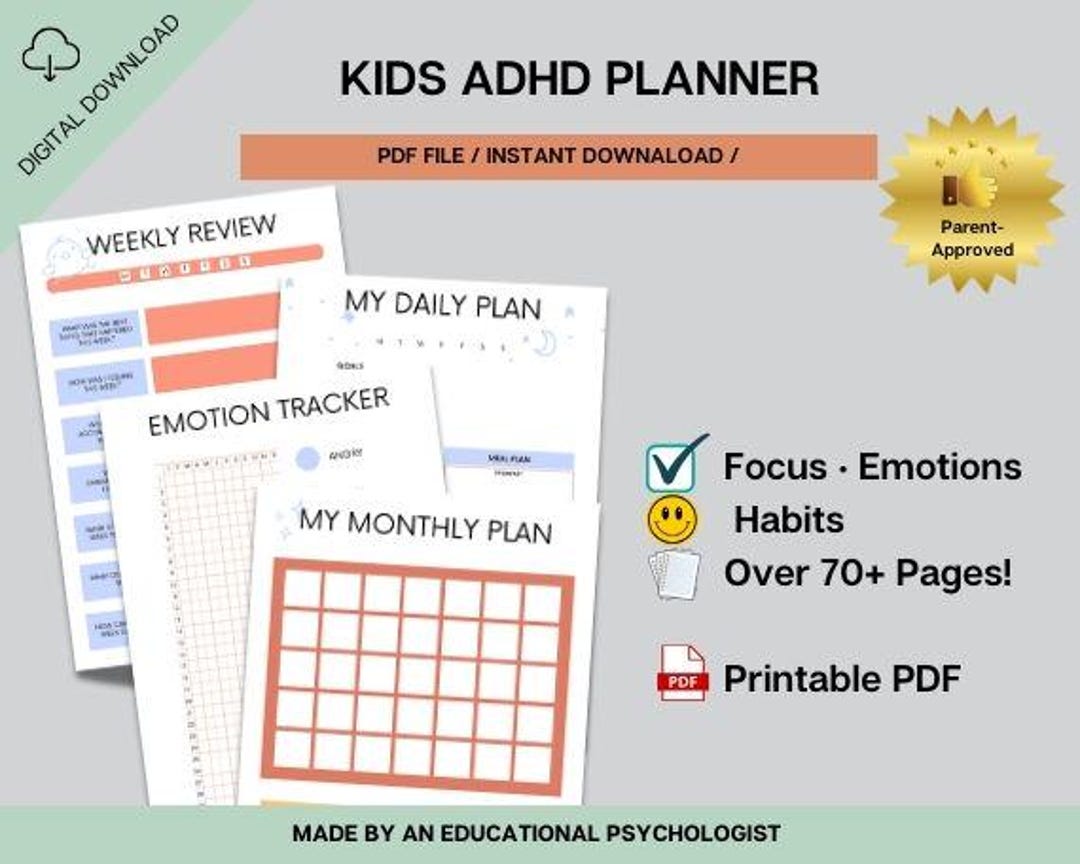 Kids ADHD Planner Printable | Daily & Weekly Organizer, Habit Tracker ...