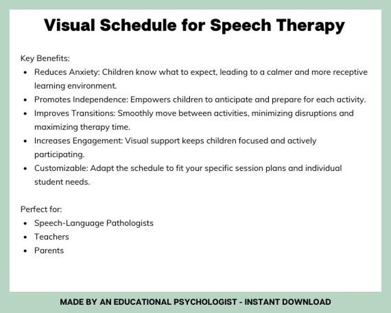 Printable Visual Schedule for Children – Speech Therapy, Chores, and ...
