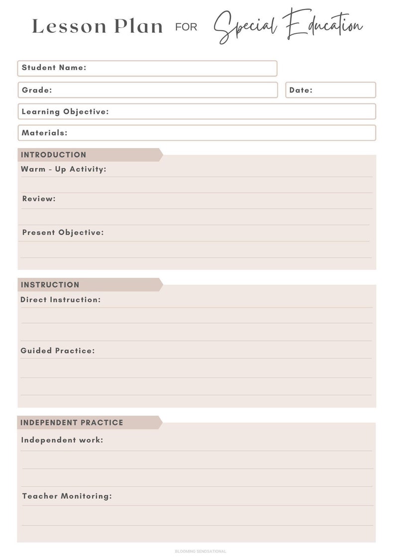 Special Education Lesson Plan Template - Etsy