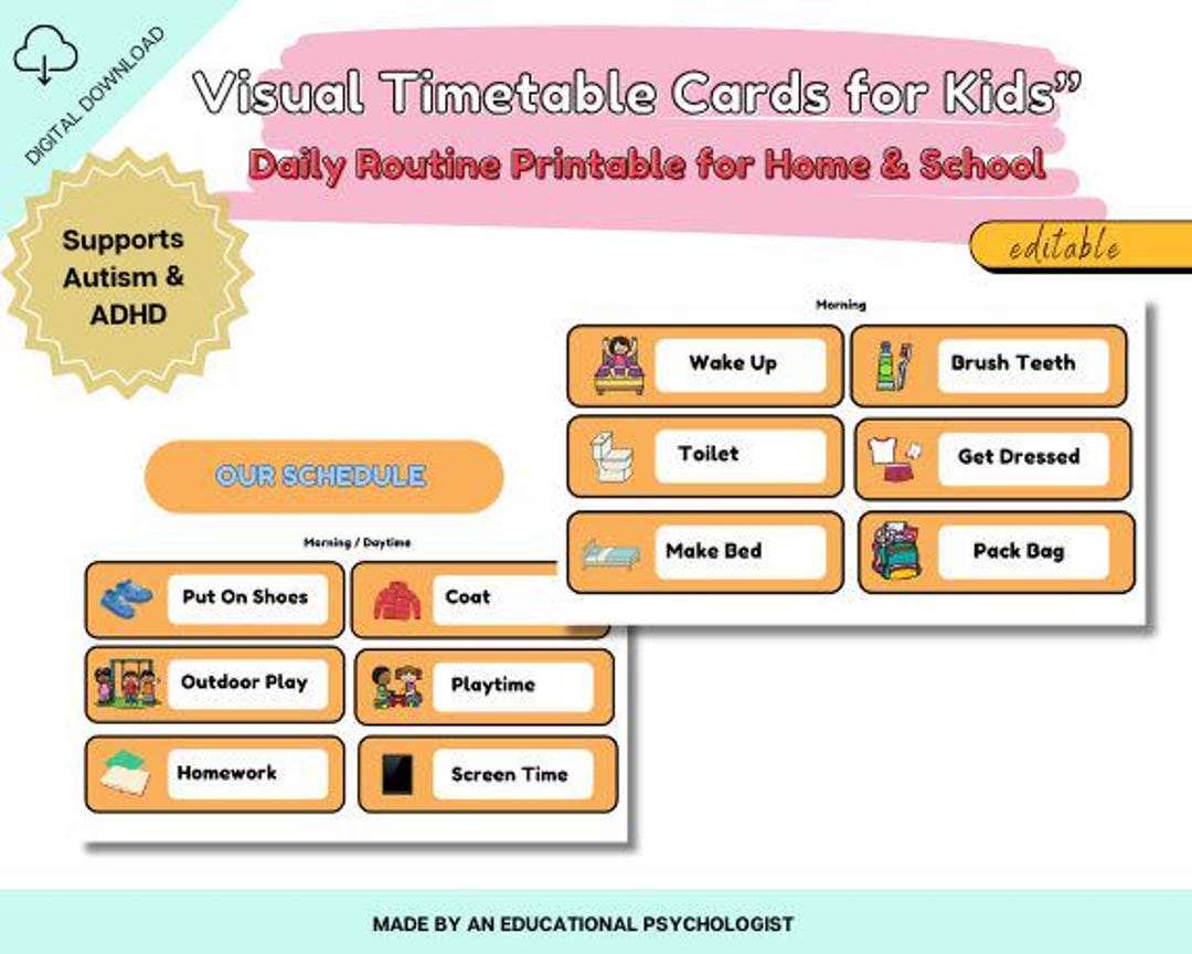 Visual Timetable Cards for Kids – Daily Routine Schedule Printable for ...