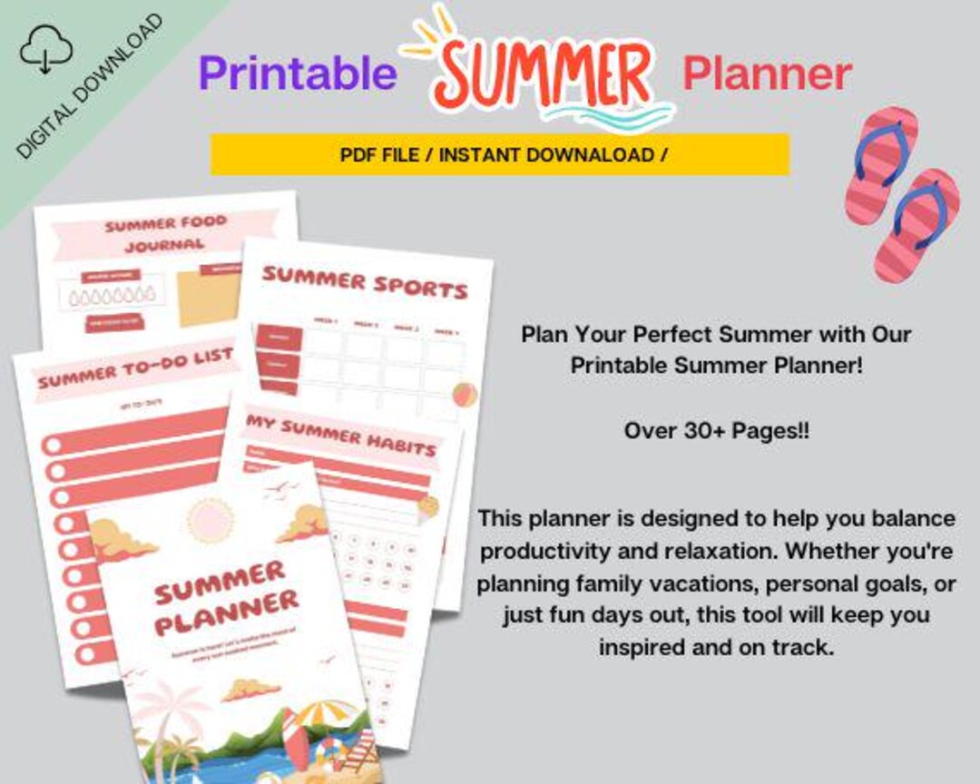Printable Summer Planner | Digital Download Weekly & Daily Organizer ...