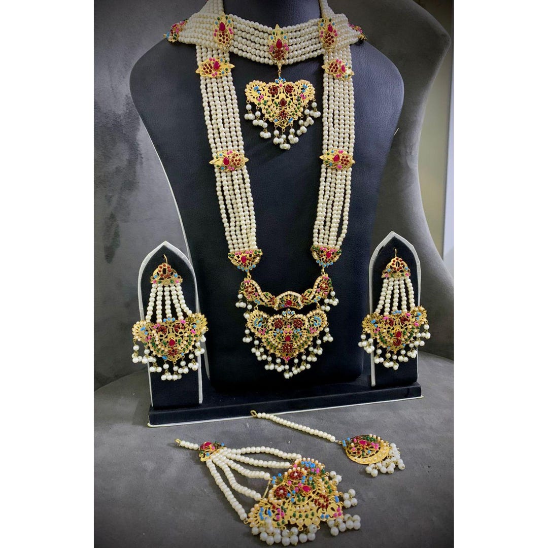 Pakistani Indian Bridal Wedding Jewellry Queen Jewellery Set Choker Long Mala Earings Maang ...