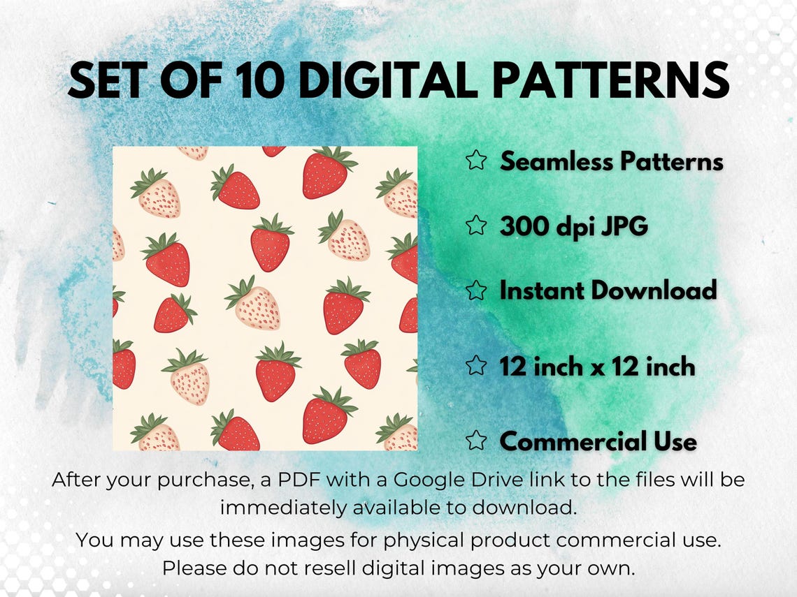 Strawberry Seamless Pattern Digital Papers Pack, Fruit Pattern, Digital ...