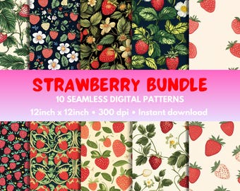 Strawberry Luxury Seamless Pattern Digital Papers Pack, Fruit Pattern ...