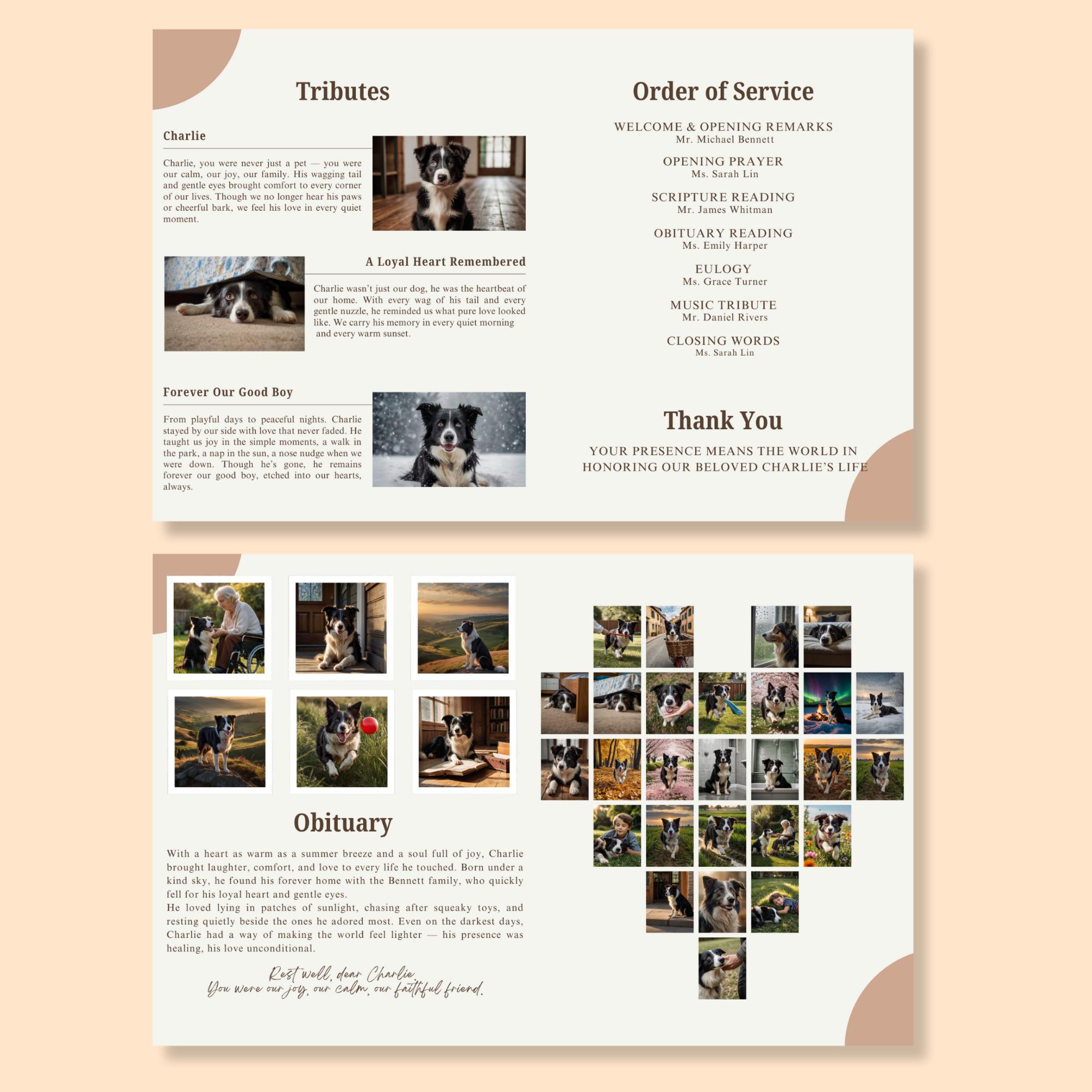 Pet Funeral Program Canva Template – Pet Memorial Obituary Booklet ...