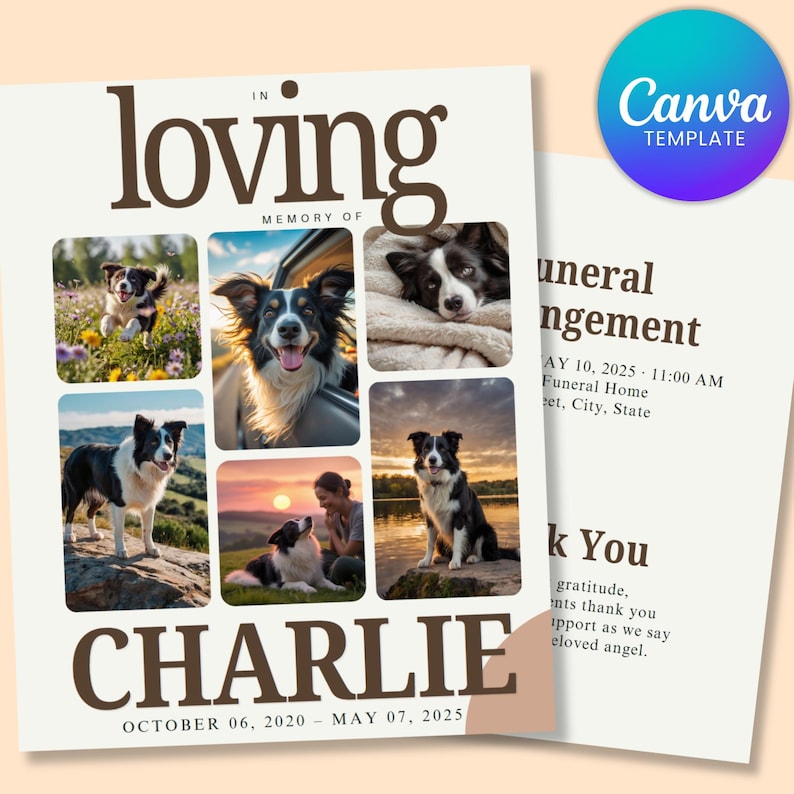 Pet Funeral Program Canva Template – Pet Memorial Obituary Booklet ...
