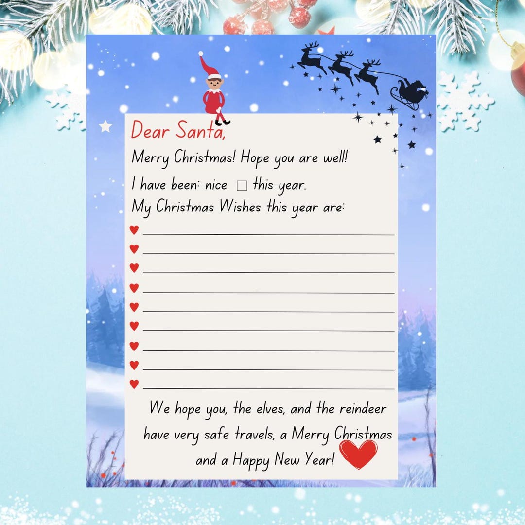 Letter to Santa - Snowy Elf and Santa Fill-in-the-blank Letter to Santa ...