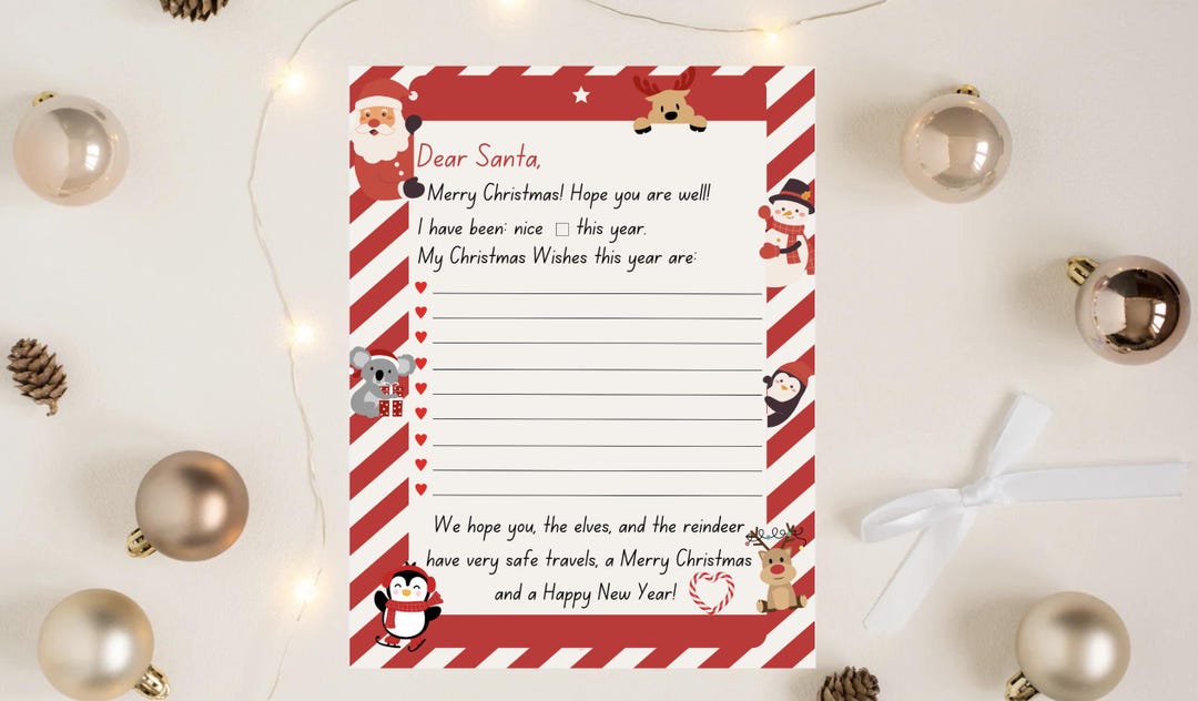 Fill-in Letter to Santa – Red Candy Cane Printable (digital Download ...