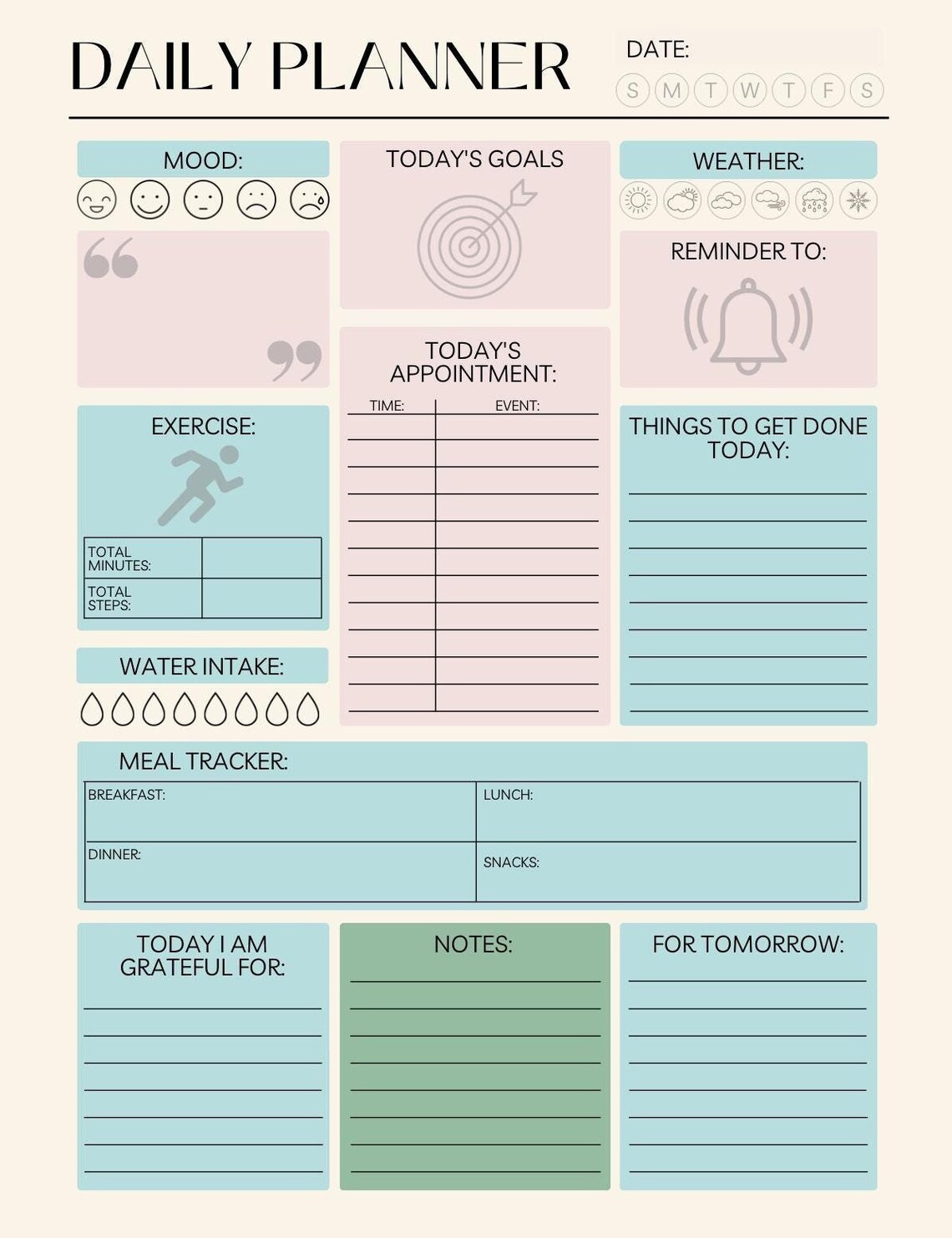 Daily & Weekly Planner Printable | Undated Organizer (digital Download ...