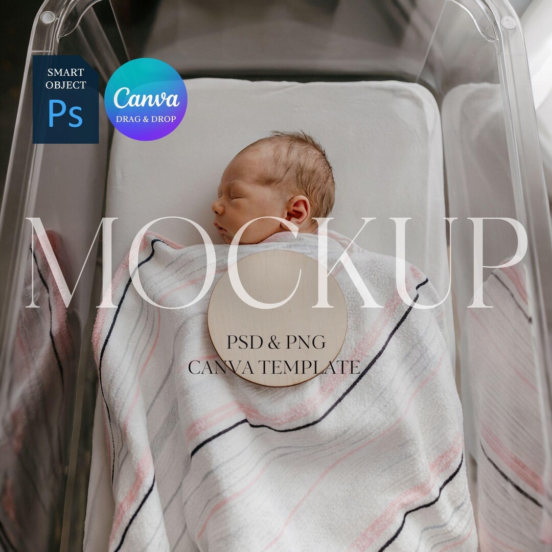 Baby Birth Sign Mockup, Newborn Mock Up, Realistic Round Wooden Sign ...