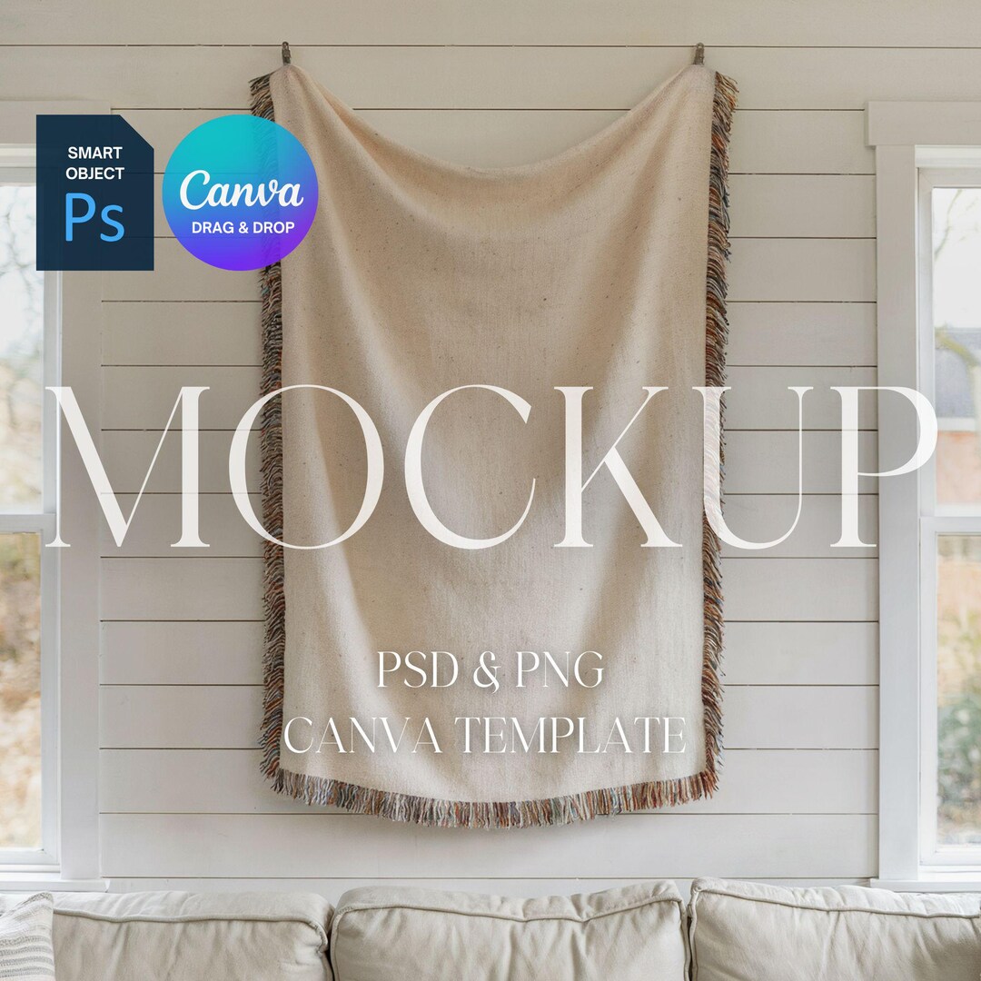 Woven Blanket Mockup, Woven Throw Blanket Mock Up, Print on Demand ...