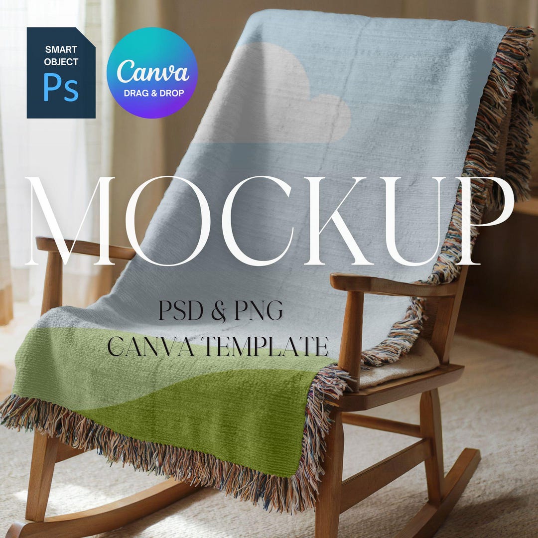 Woven Blanket Mockup, Woven Throw Blanket Mock Up, Print on Demand ...