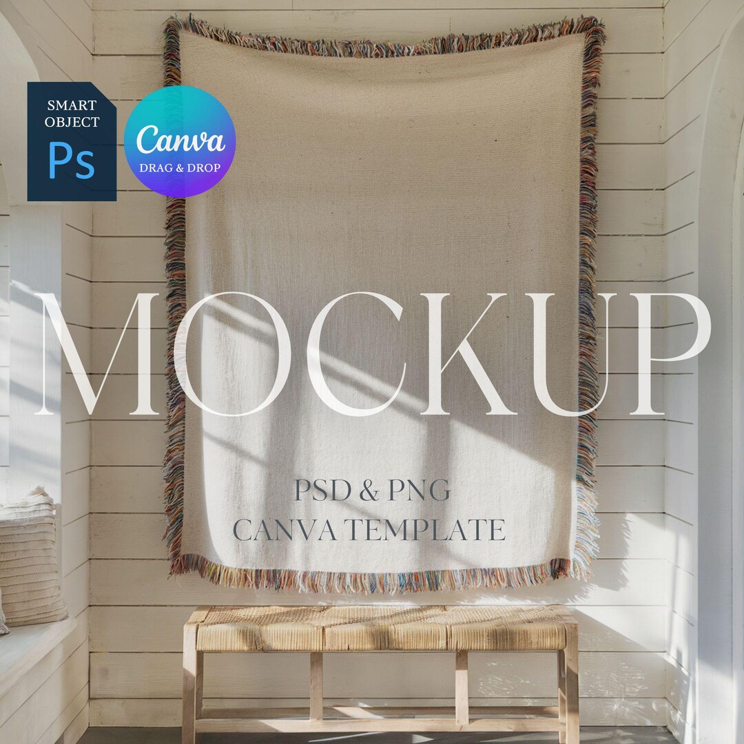 Woven Blanket Mockup, Woven Throw Blanket Mock Up, Print on Demand ...