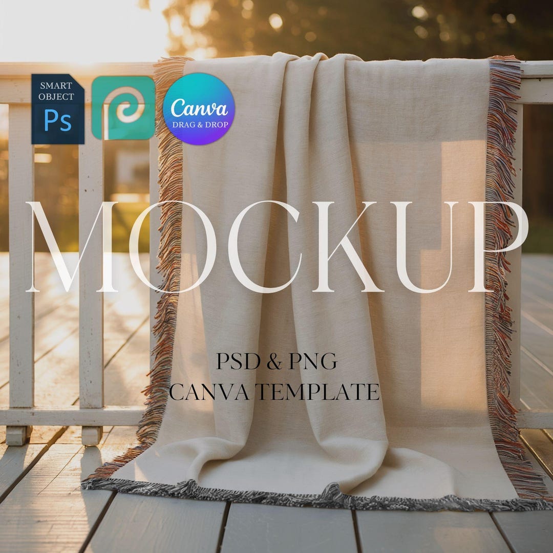 Woven Blanket Mockup, Print on Demand Woven Throw Blanket Mock Up ...