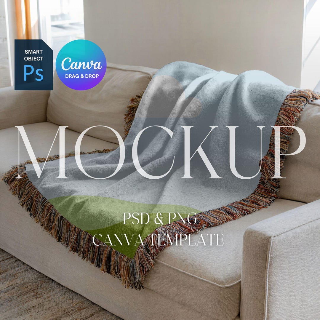 Woven Blanket Mockup, Woven Throw Blanket Mock Up, Print on Demand ...