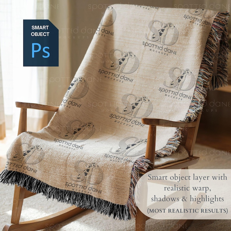 Woven Blanket Mockup With Black and White Fringe, Print on Demand Woven ...