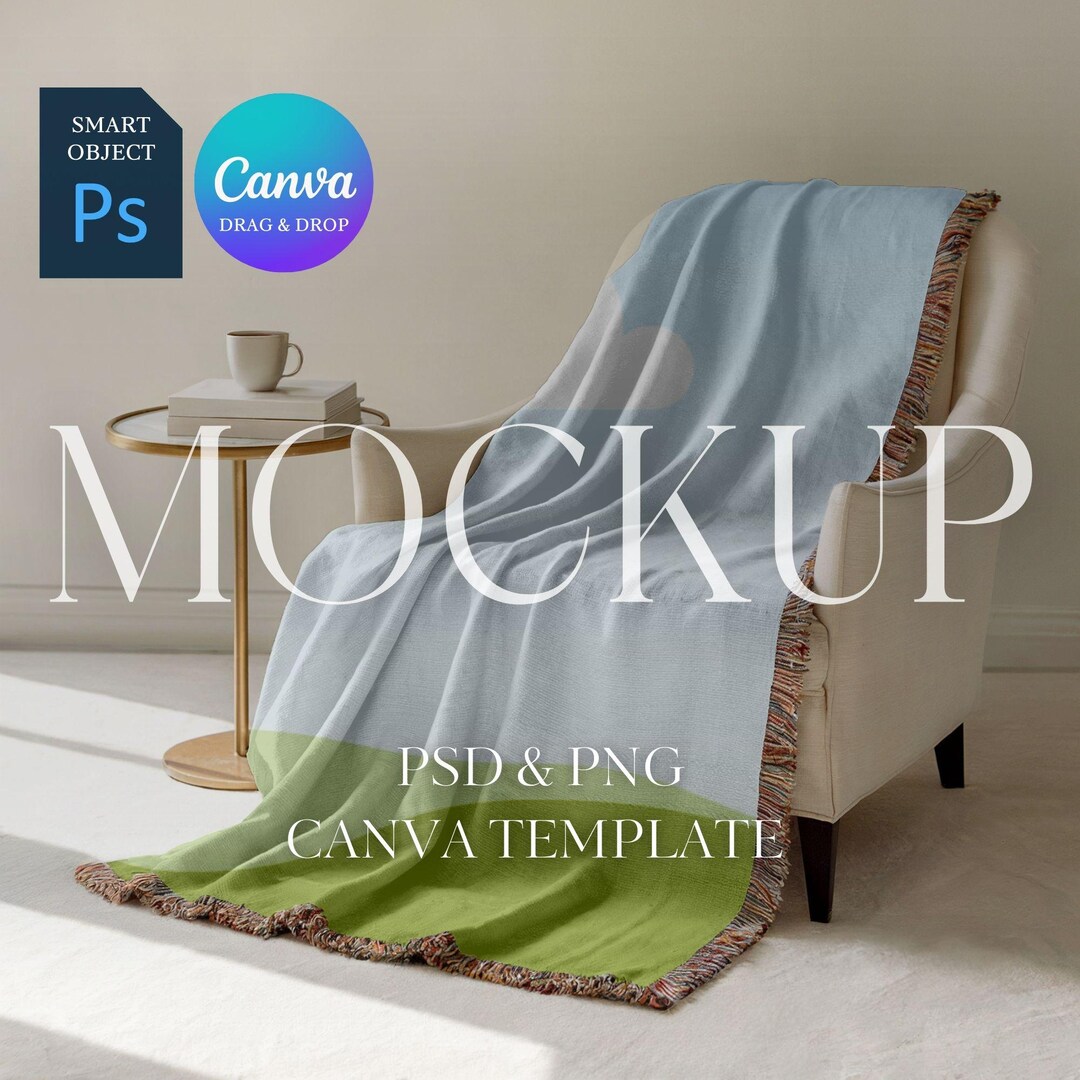 Woven Blanket Mockup, Woven Throw Blanket Mock Up, Print on Demand ...