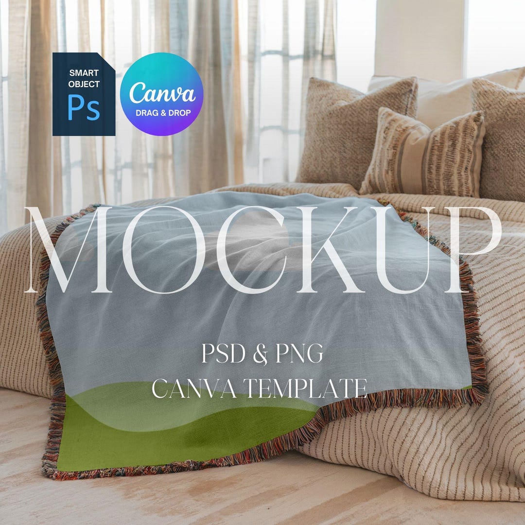 Woven Blanket Mockup, Woven Throw Blanket Mock Up, Print on Demand ...