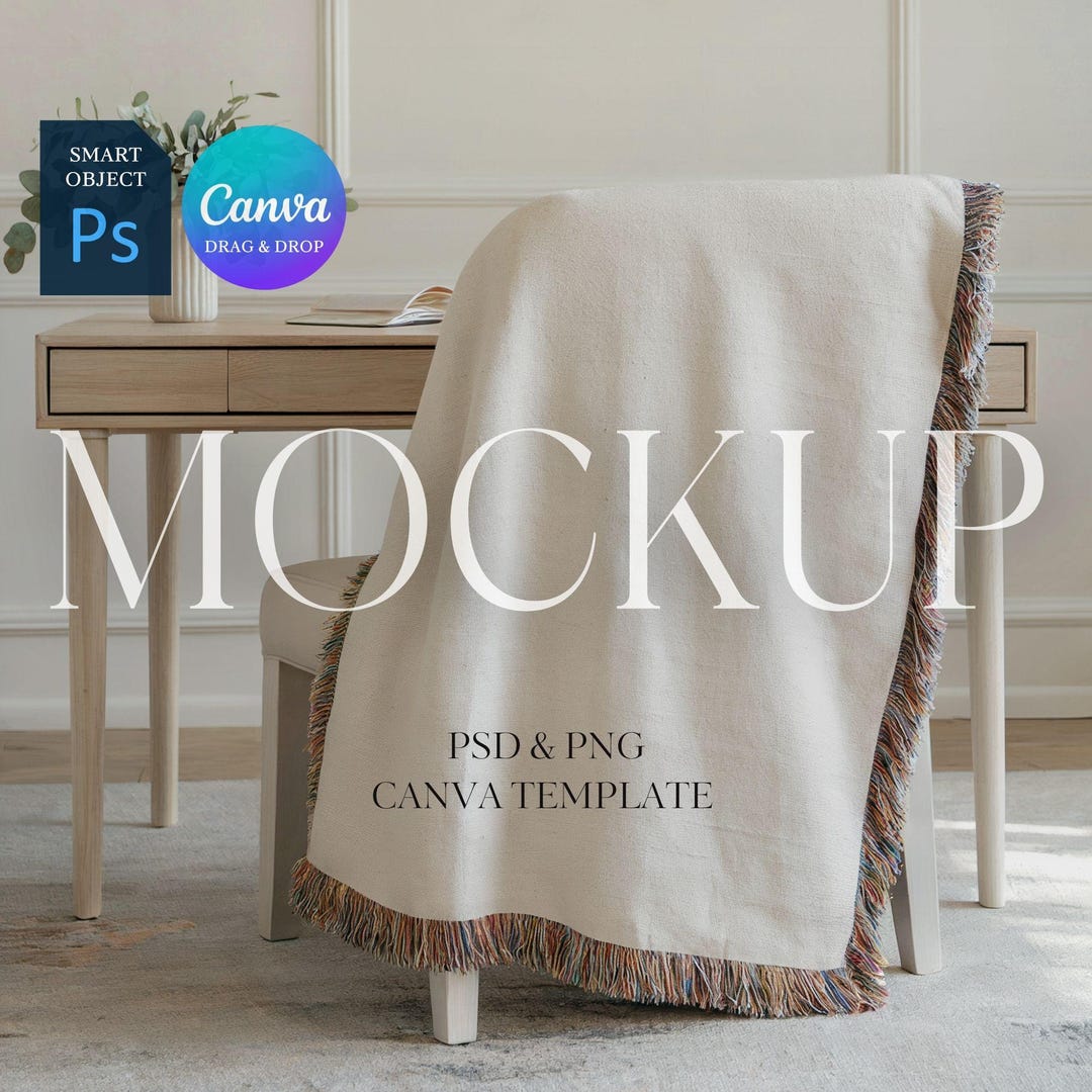 Woven Blanket Mockup, Woven Throw Blanket Mock Up, Print on Demand ...