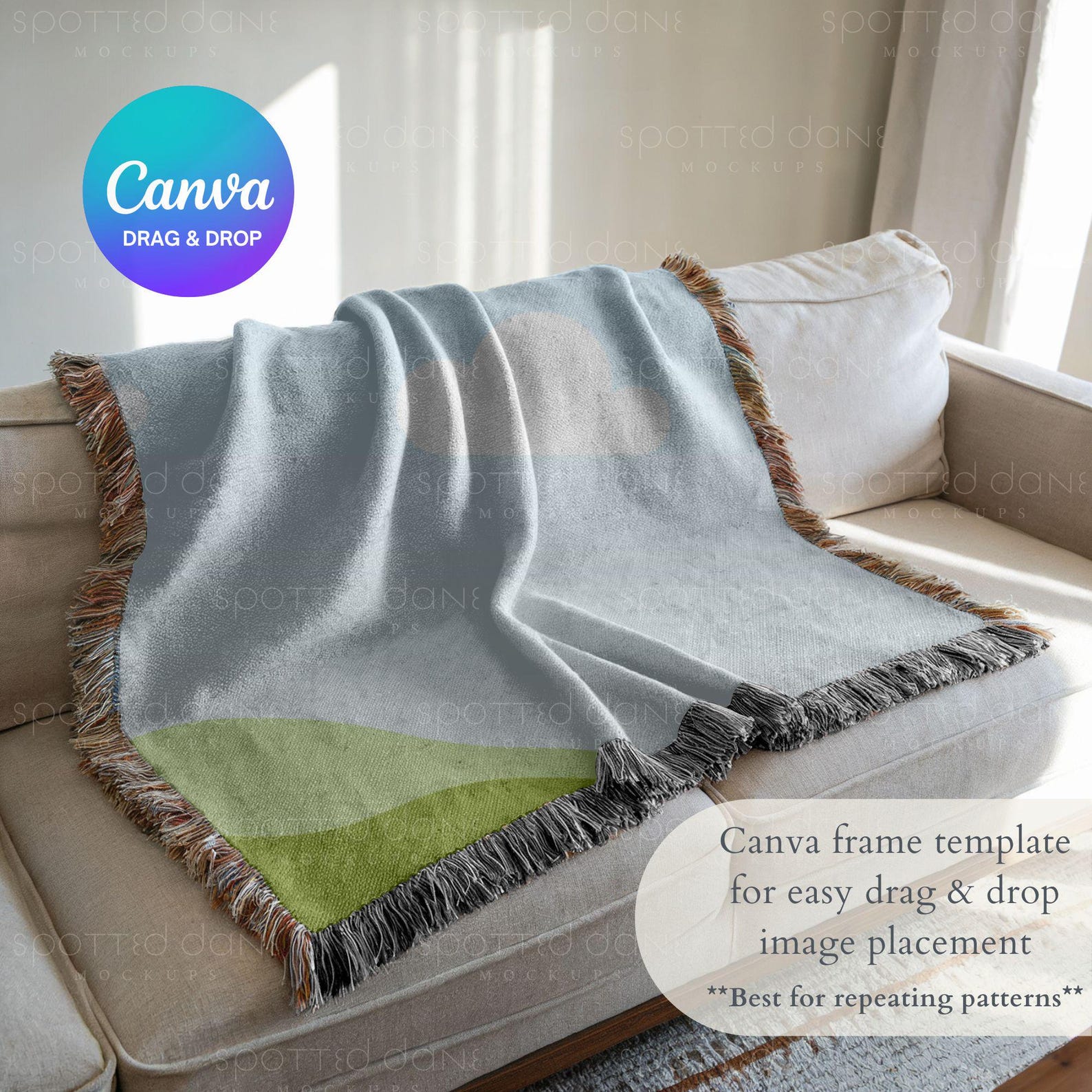 Woven Blanket Mockup With Black and White Fringe, Print on Demand Woven ...